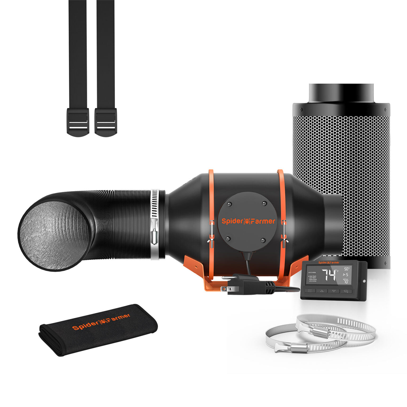 Spider Farmer Intelligent 4-Inch Inline Fan Carbon Filter & Ducting Kit ...